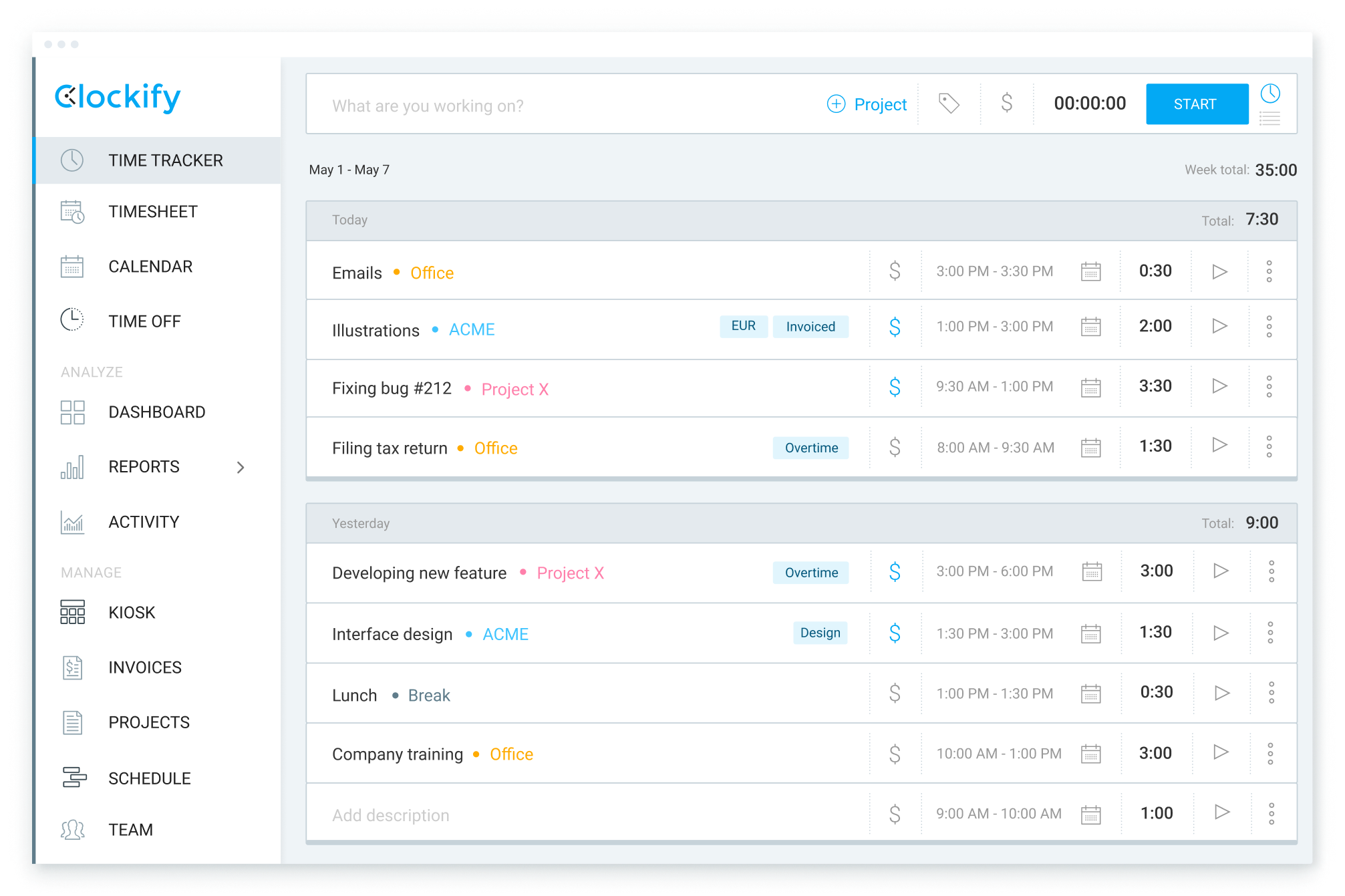 Temporizador - Funciones de Clockify