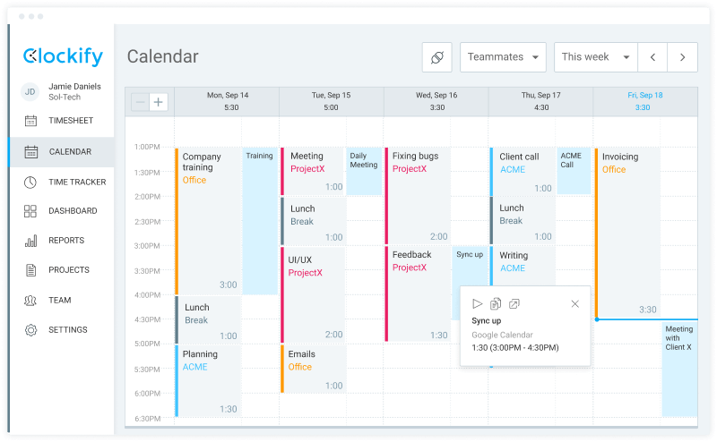 FREE Google Calendar Time Tracker Clockify 