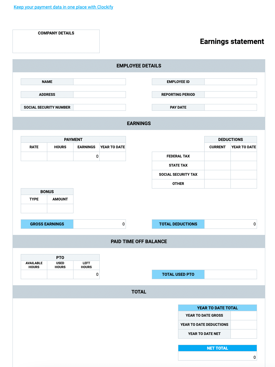 Excel Paystub Template