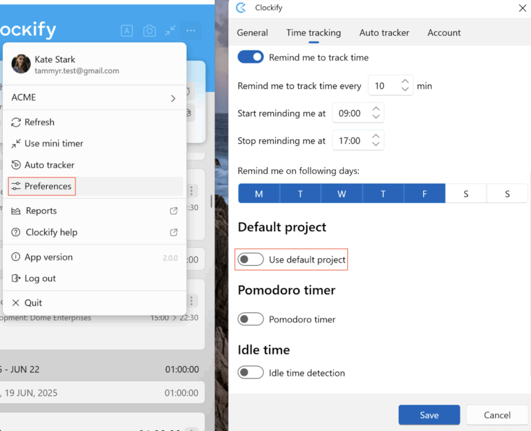 Aplicación para Windows de Clockify