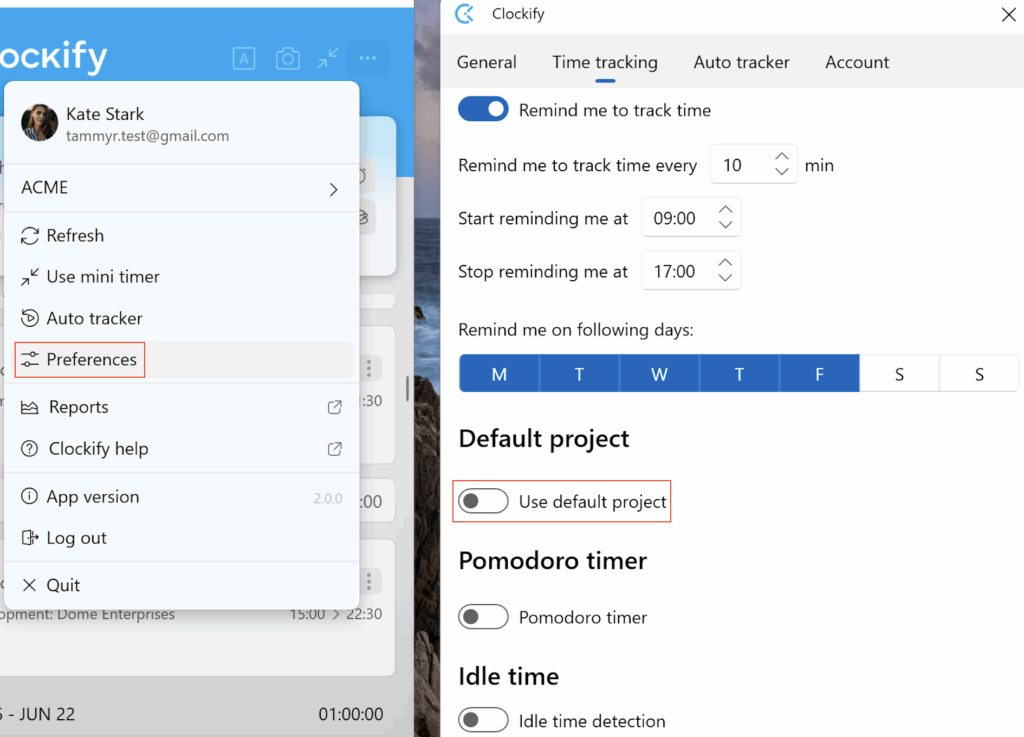 Aplicación para Windows de Clockify