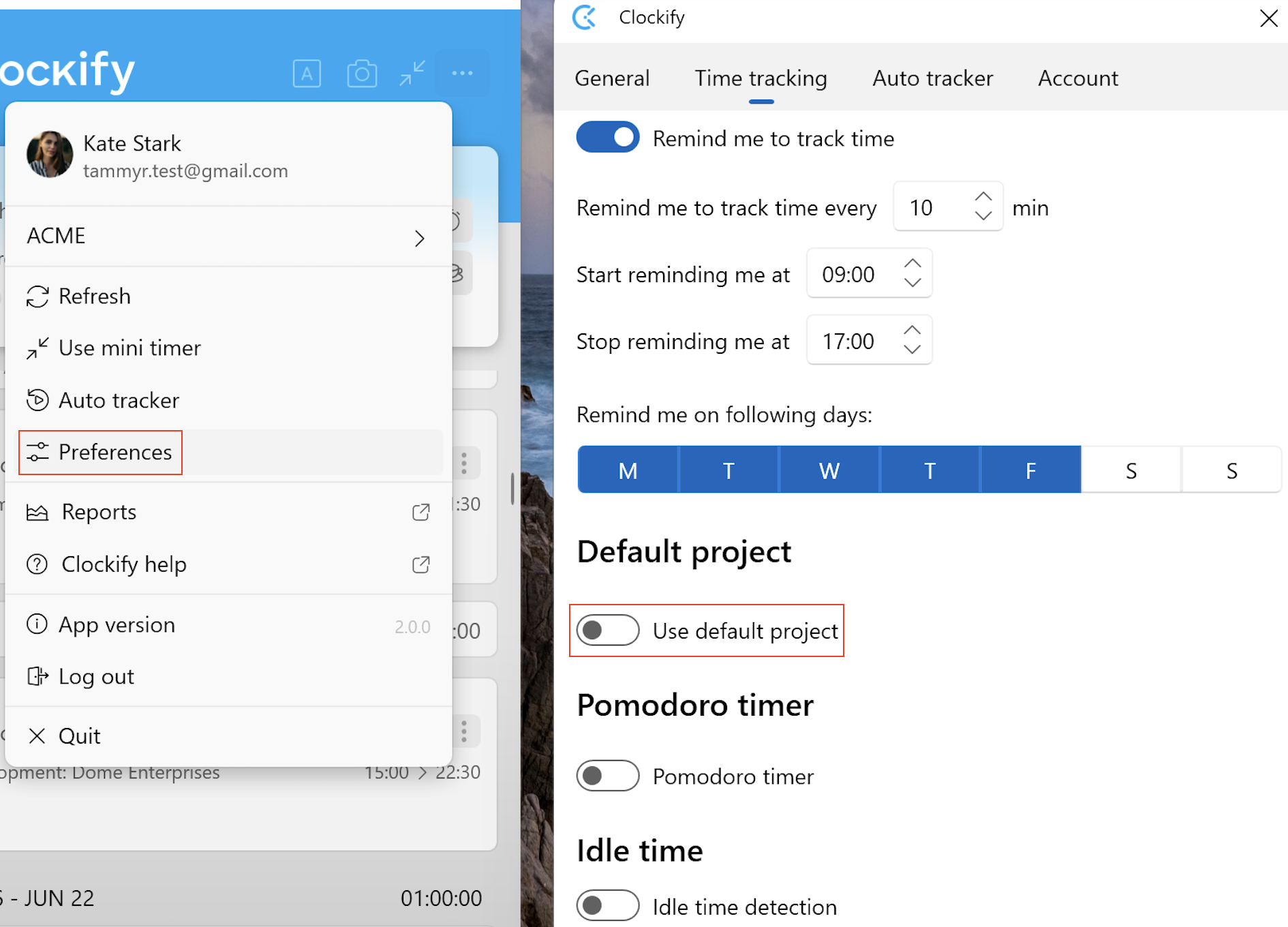 Aplicación para Windows de Clockify
