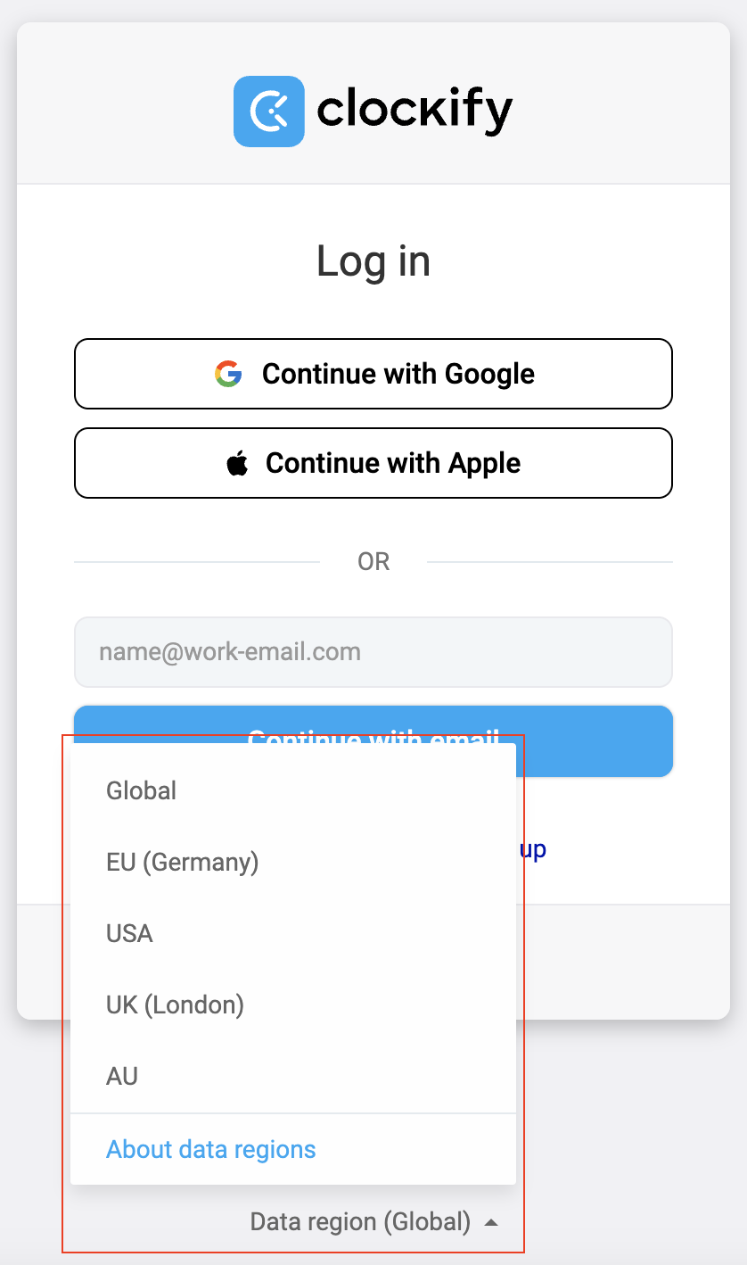 Data regions for Clockify - Clockify Help