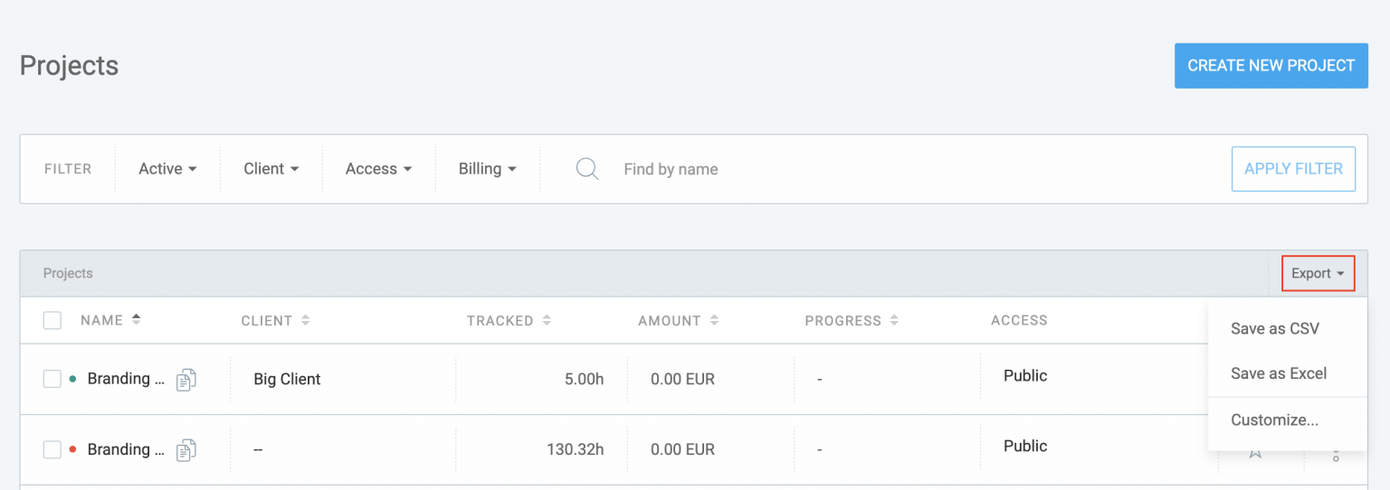 Export projects - Clockify Help