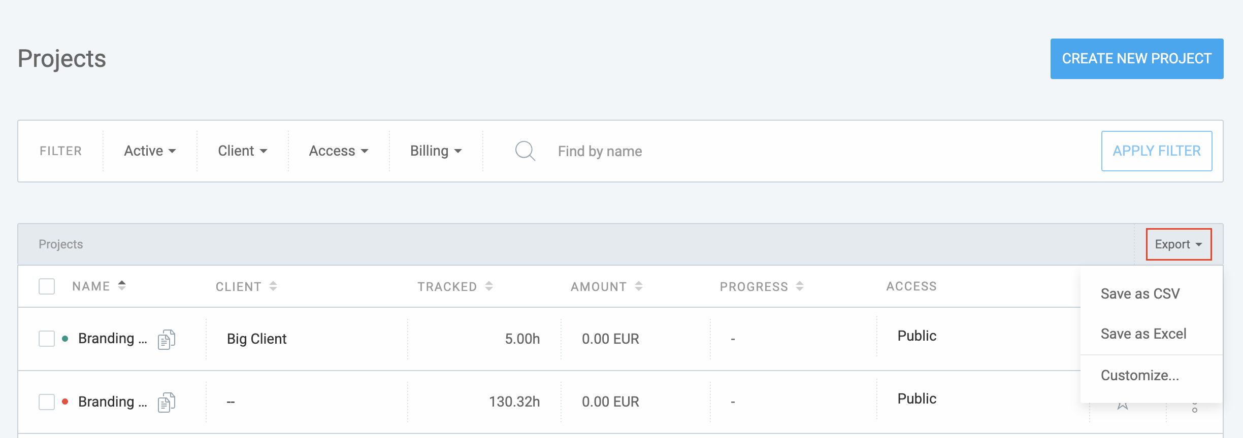 Export projects - Clockify Help