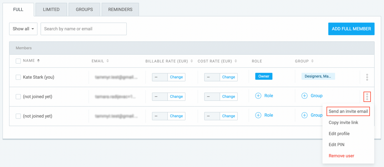 Inviting and managing users - Clockify Help