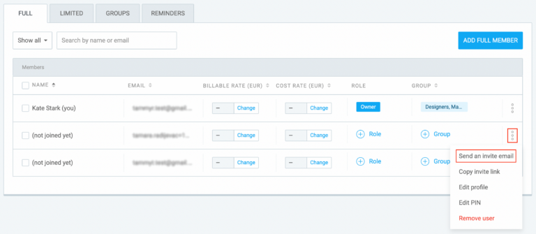 Inviting and managing users - Clockify Help