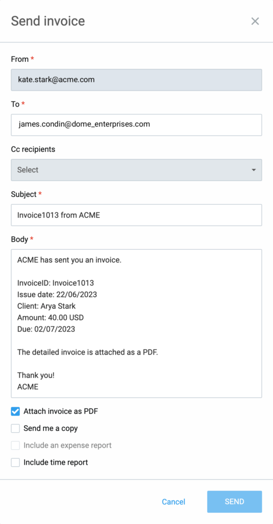 Send invoice emails - Clockify Help