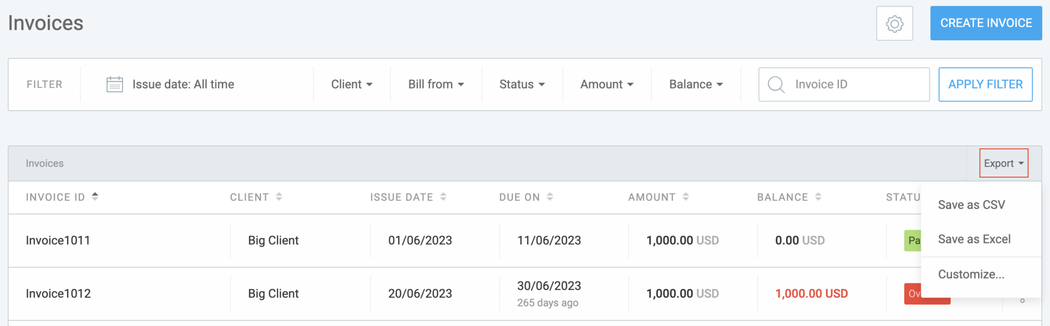 Export invoices - Clockify Help