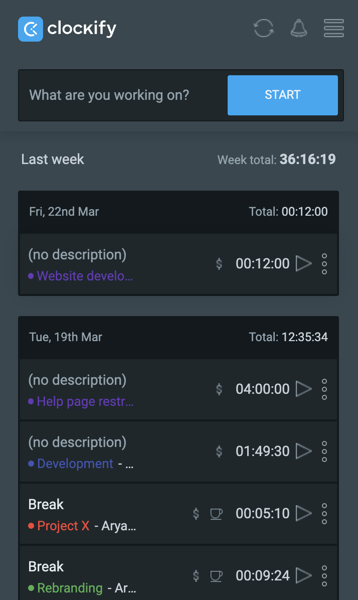 Extensão do navegador do Clockify