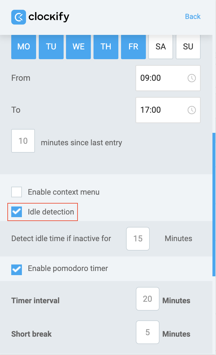 Extensão do navegador do Clockify