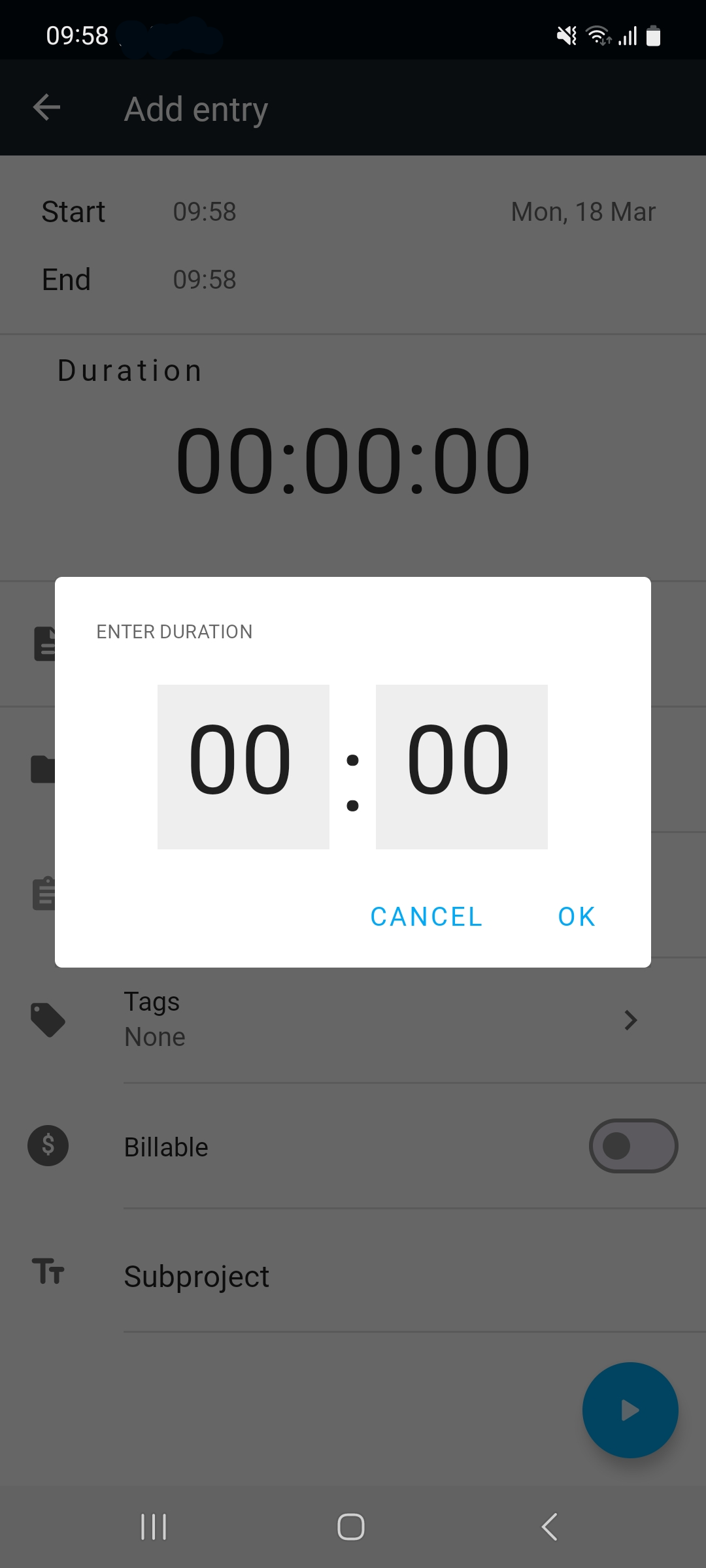 Aplicación Clockify para Android
