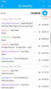 Aplicativo para Windows do Clockify
