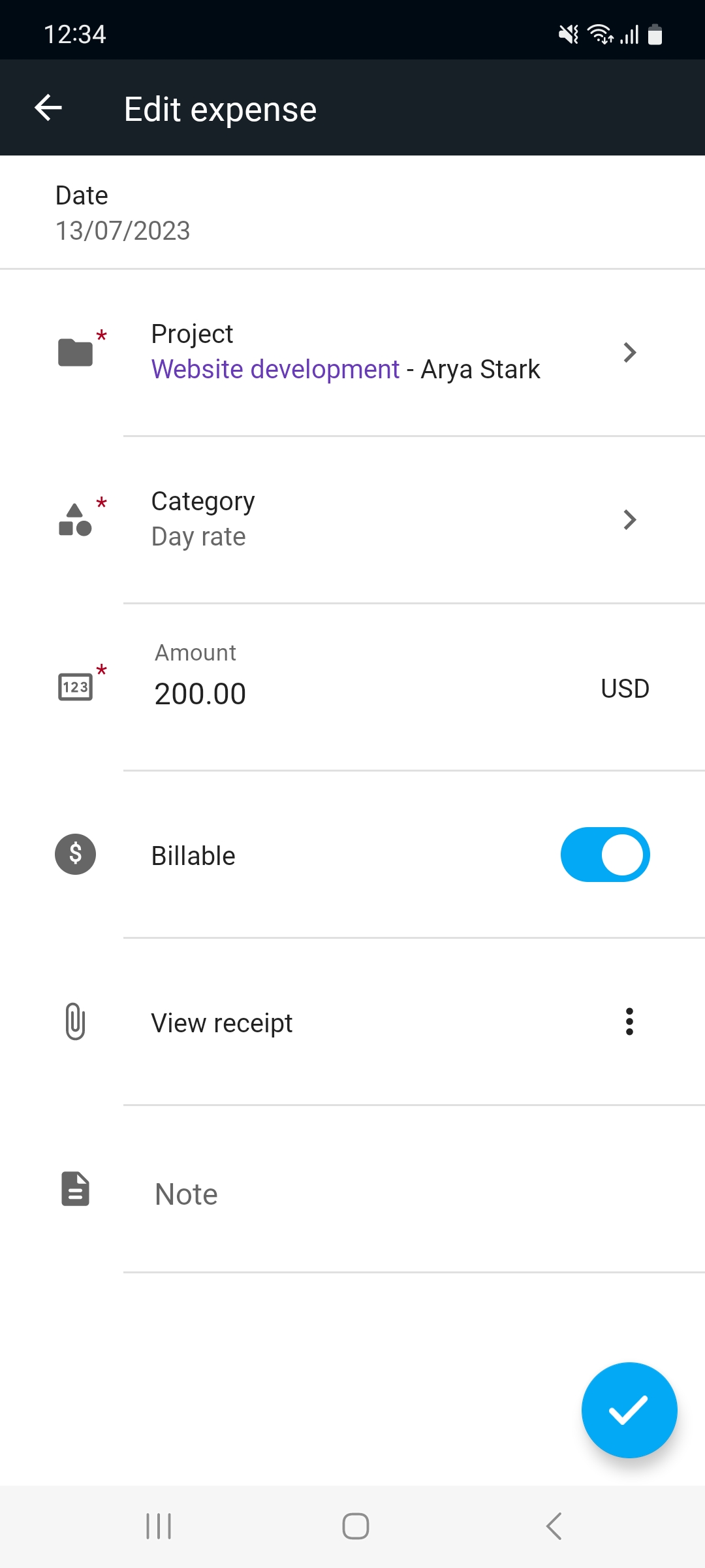Aplicación Clockify para Android