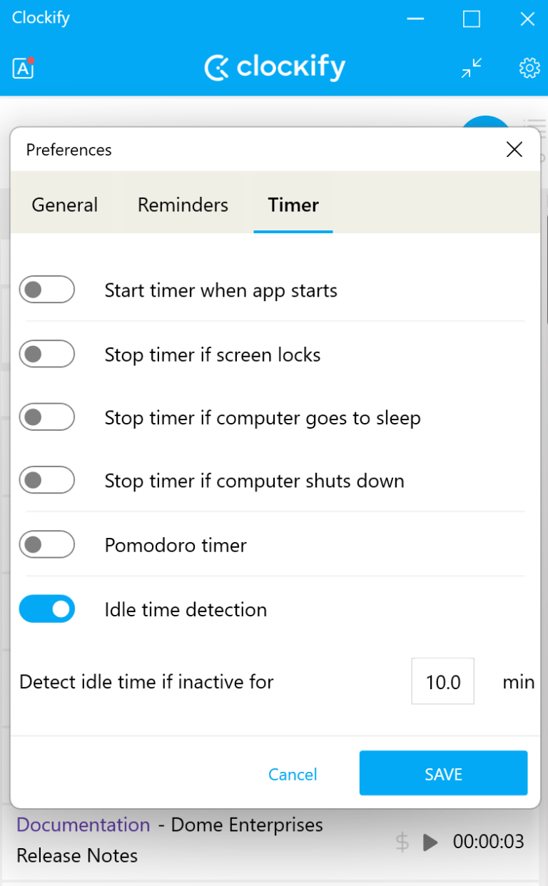 Aplicativo para Windows do Clockify