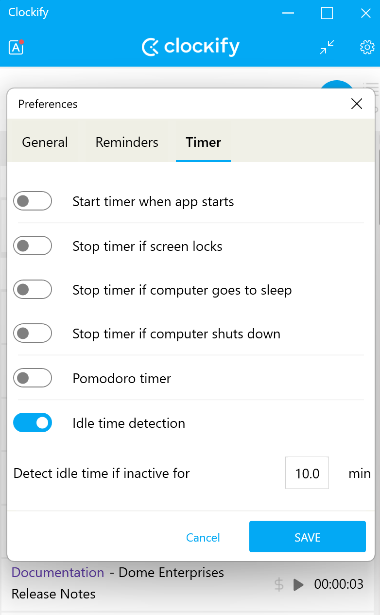 Aplicación para Windows de Clockify