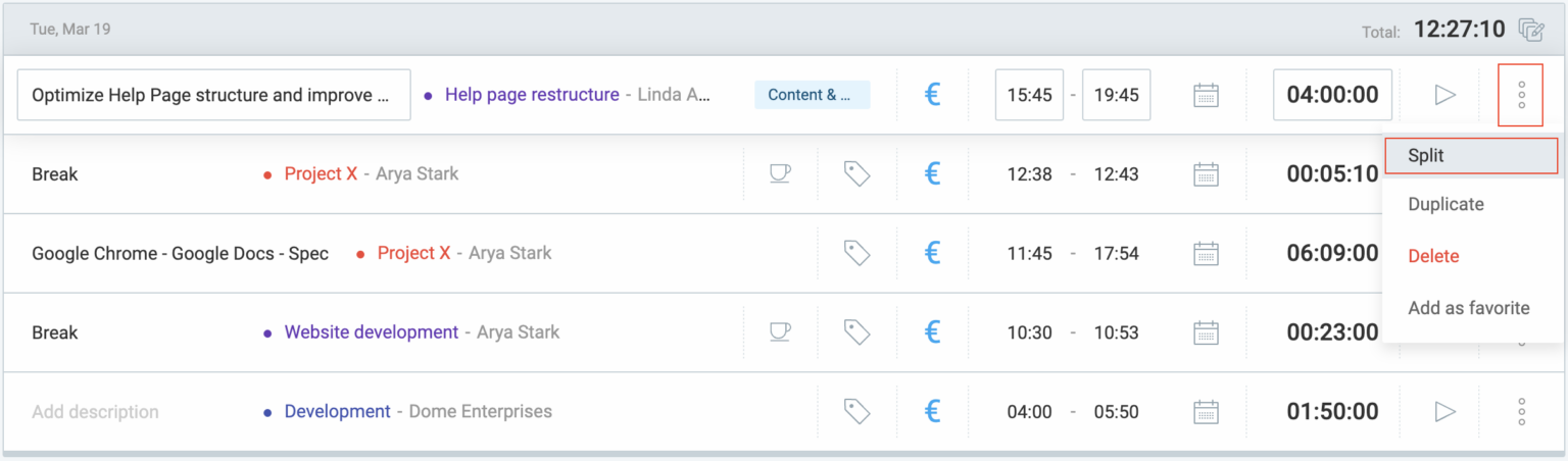Split entry - Clockify Help