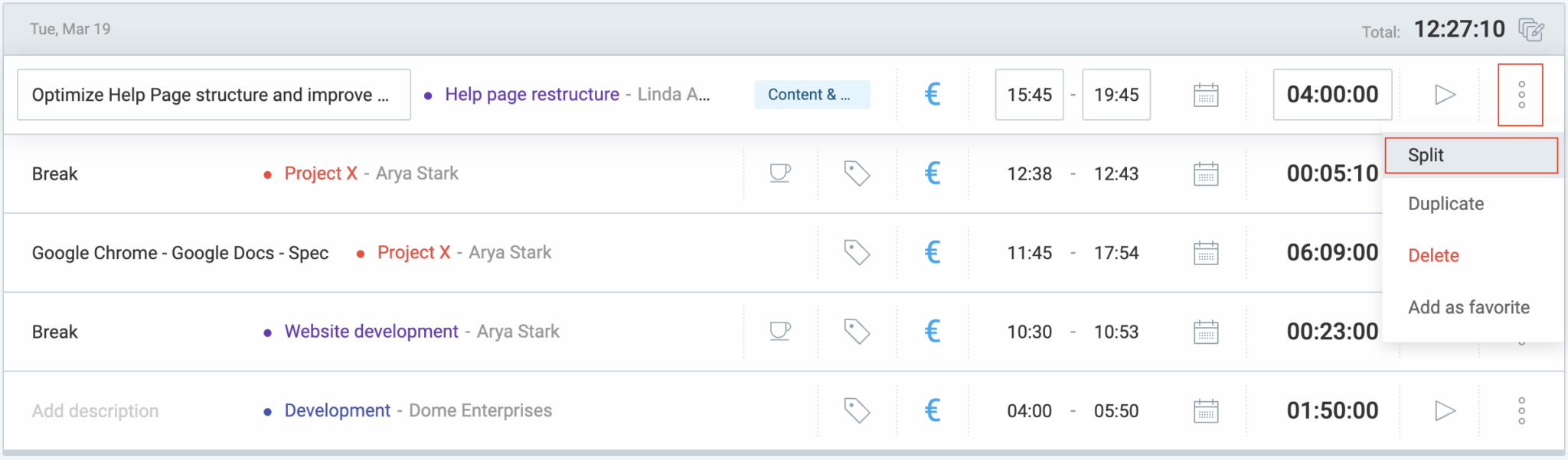 Split entry - Clockify Help