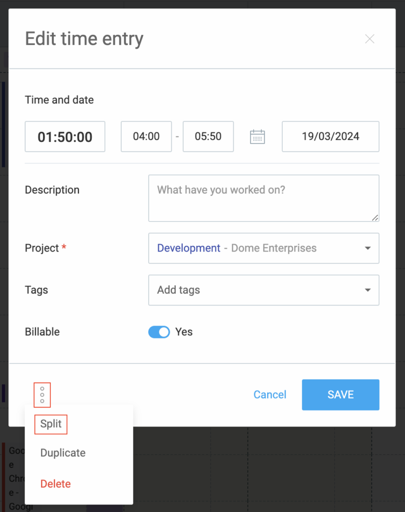 Split entry - Clockify Help