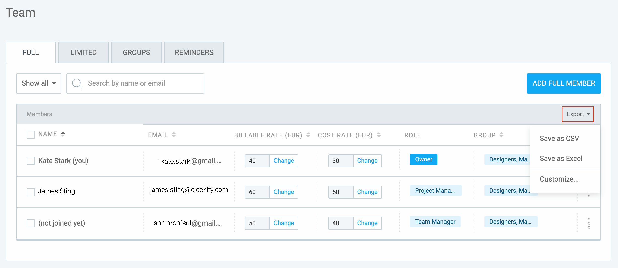 Export user info - Clockify Help
