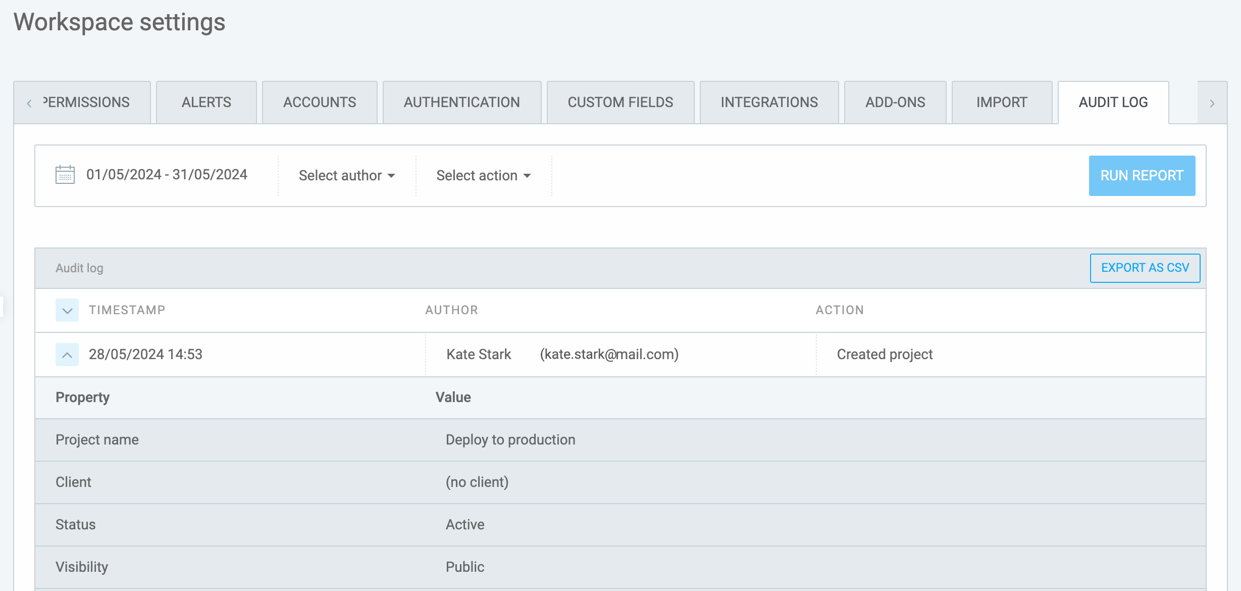 Audit log - Clockify Help