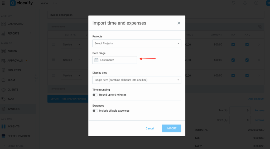 Time entries aren’t importing into invoices - Clockify Help