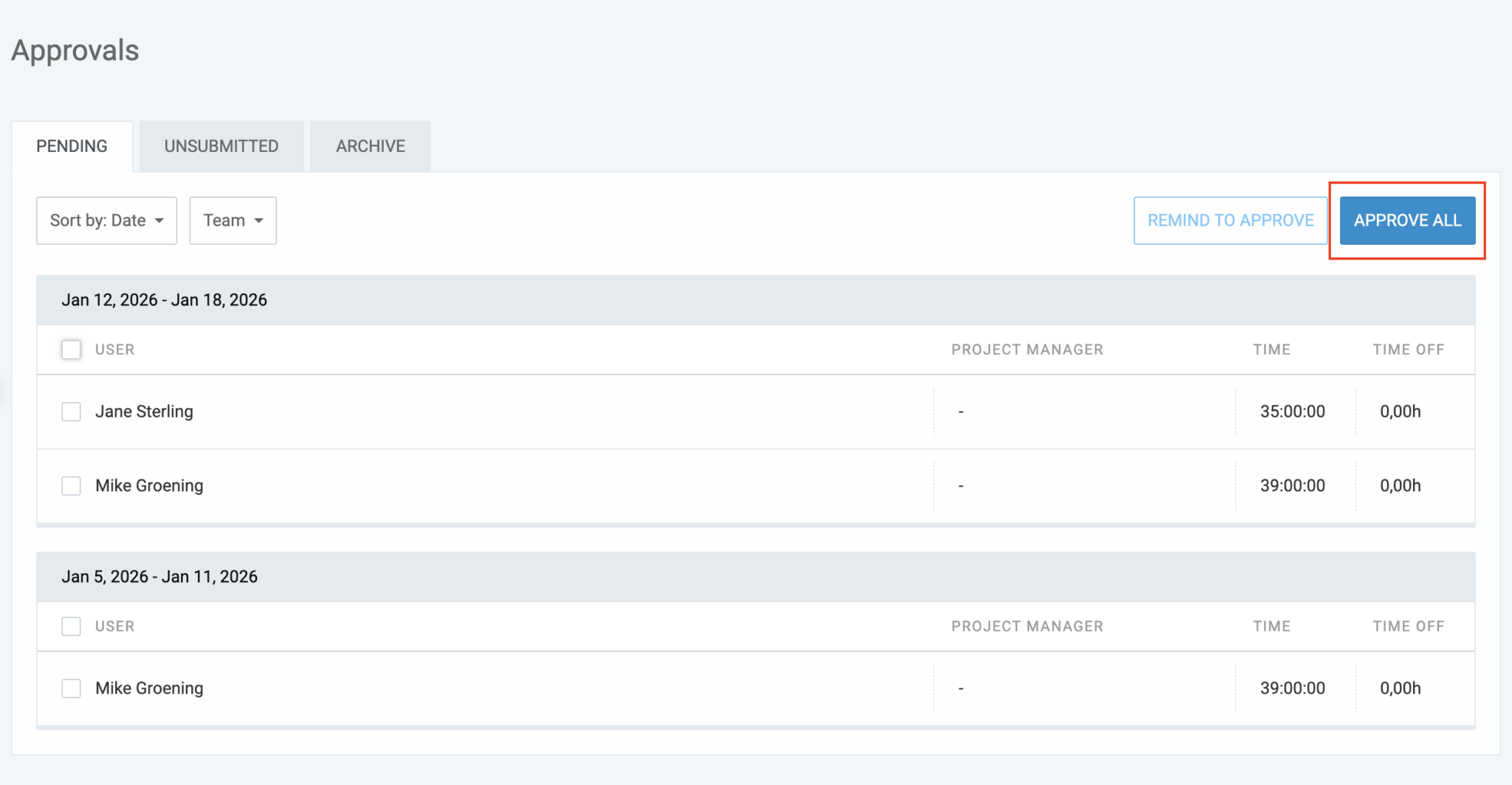 Approve entries & time off requests for Workspace members - Clockify Help