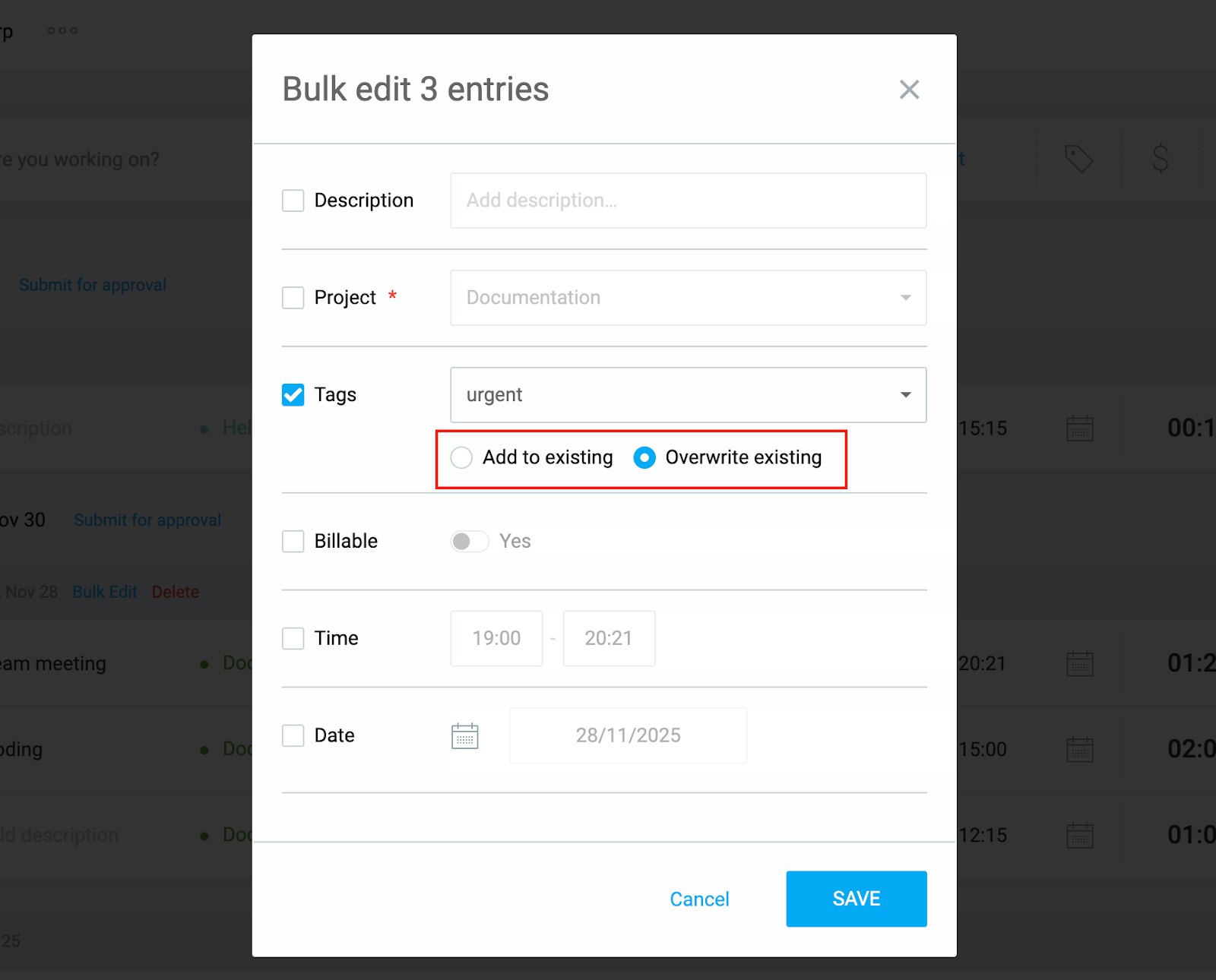 Bulk edit time entries for your team - Clockify Help