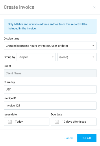 Create invoice from reports - Clockify Help
