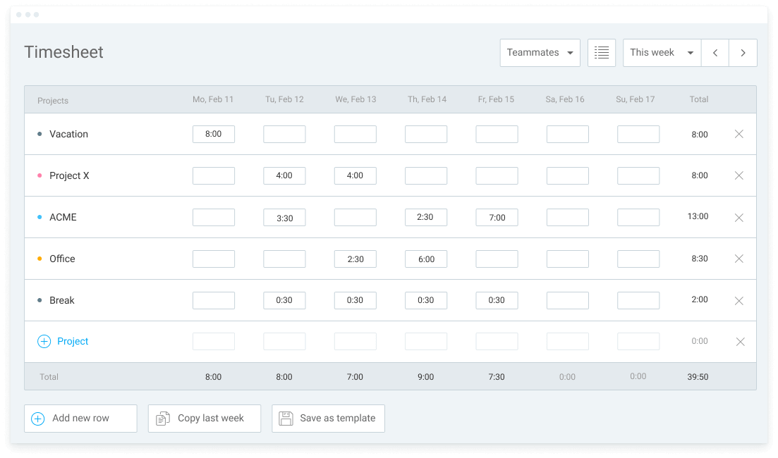 Project management in Clockify