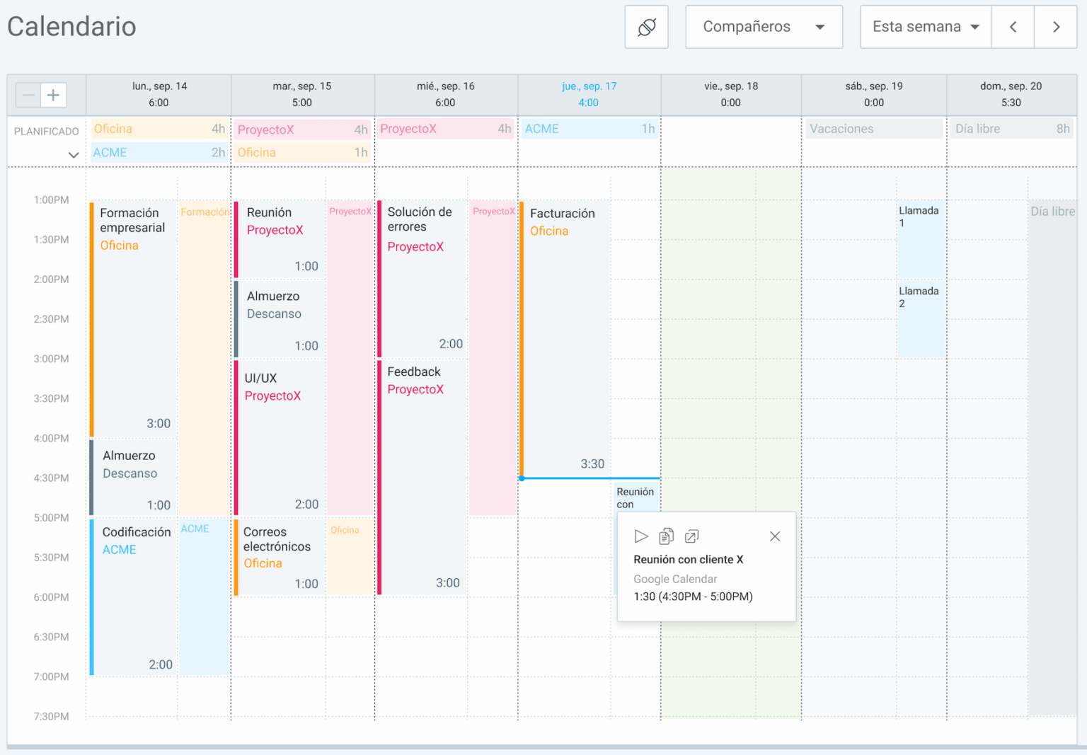 Planificación de recursos con Clockify
